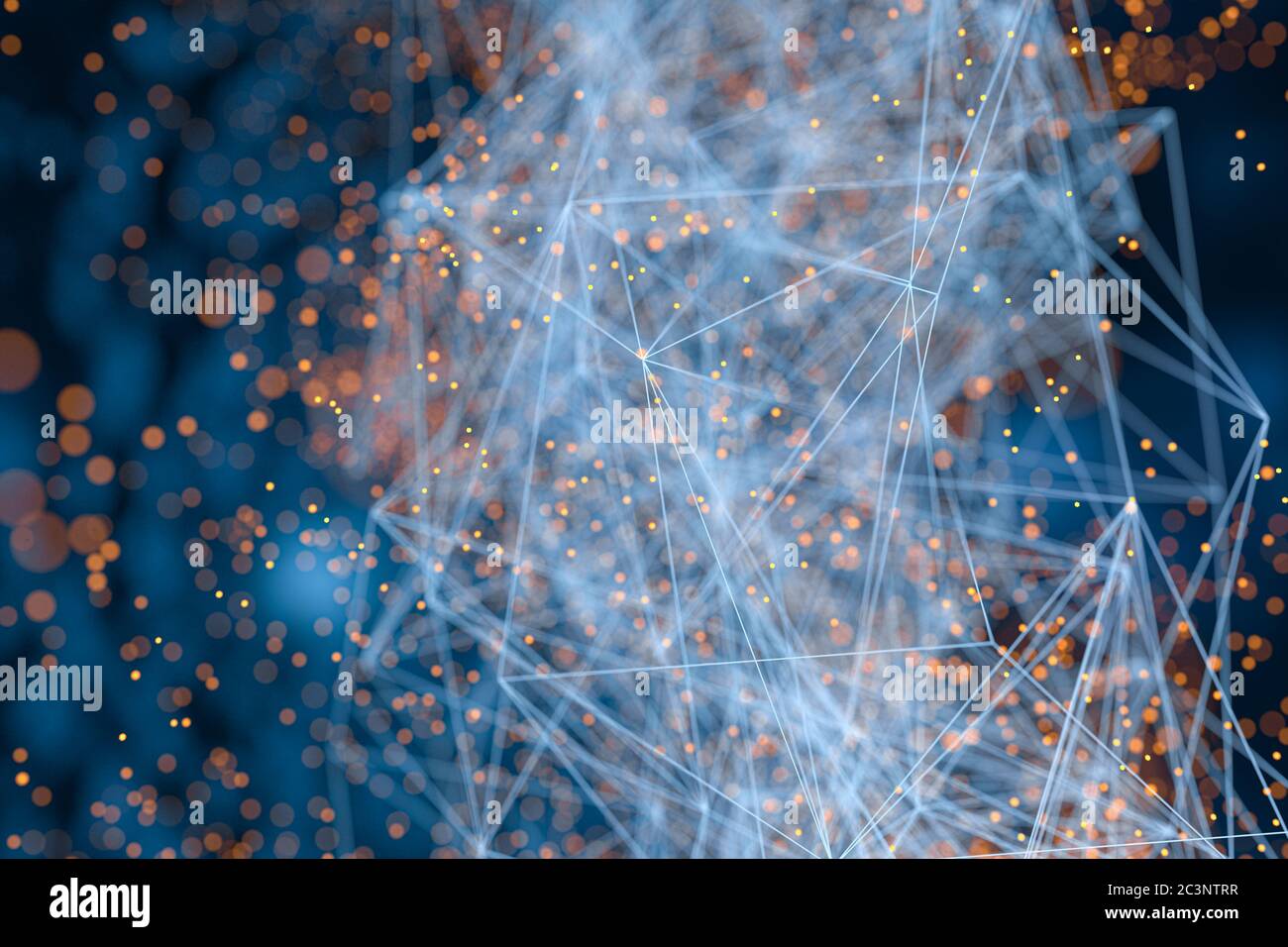 Glowing biotechnology lines with dark background, 3d rendering ...