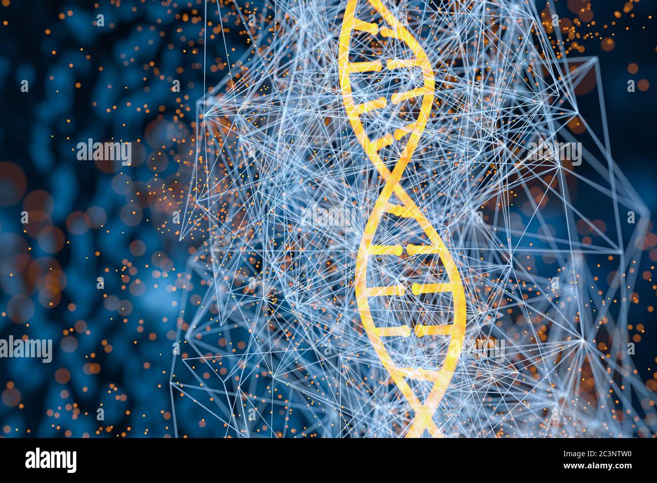Glowing DNA with blue biotechnology lines background, 3d rendering ...