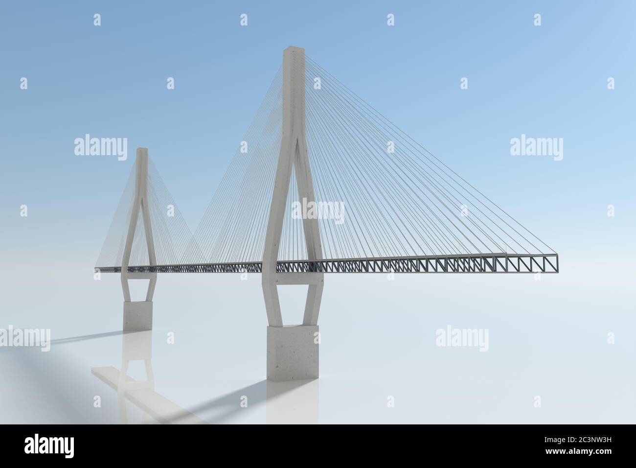 Suspension bridge with white bridge, 3d rendering. Computer digital ...
