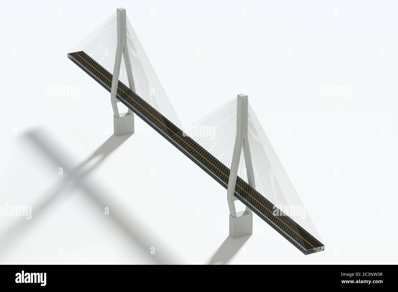 Suspension bridge with white bridge, 3d rendering. Computer digital ...