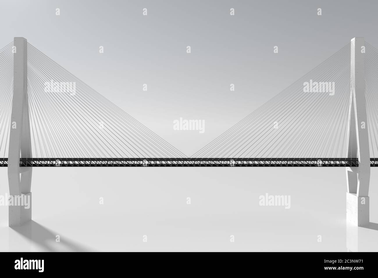 Suspension bridge with white bridge, 3d rendering. Computer digital ...