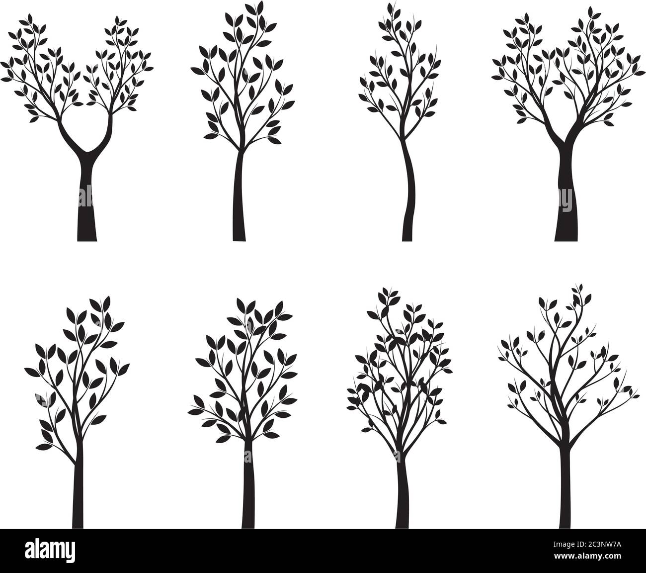 Set back Trees and Leaves. Vector outline Illustration. EPS file Stock ...