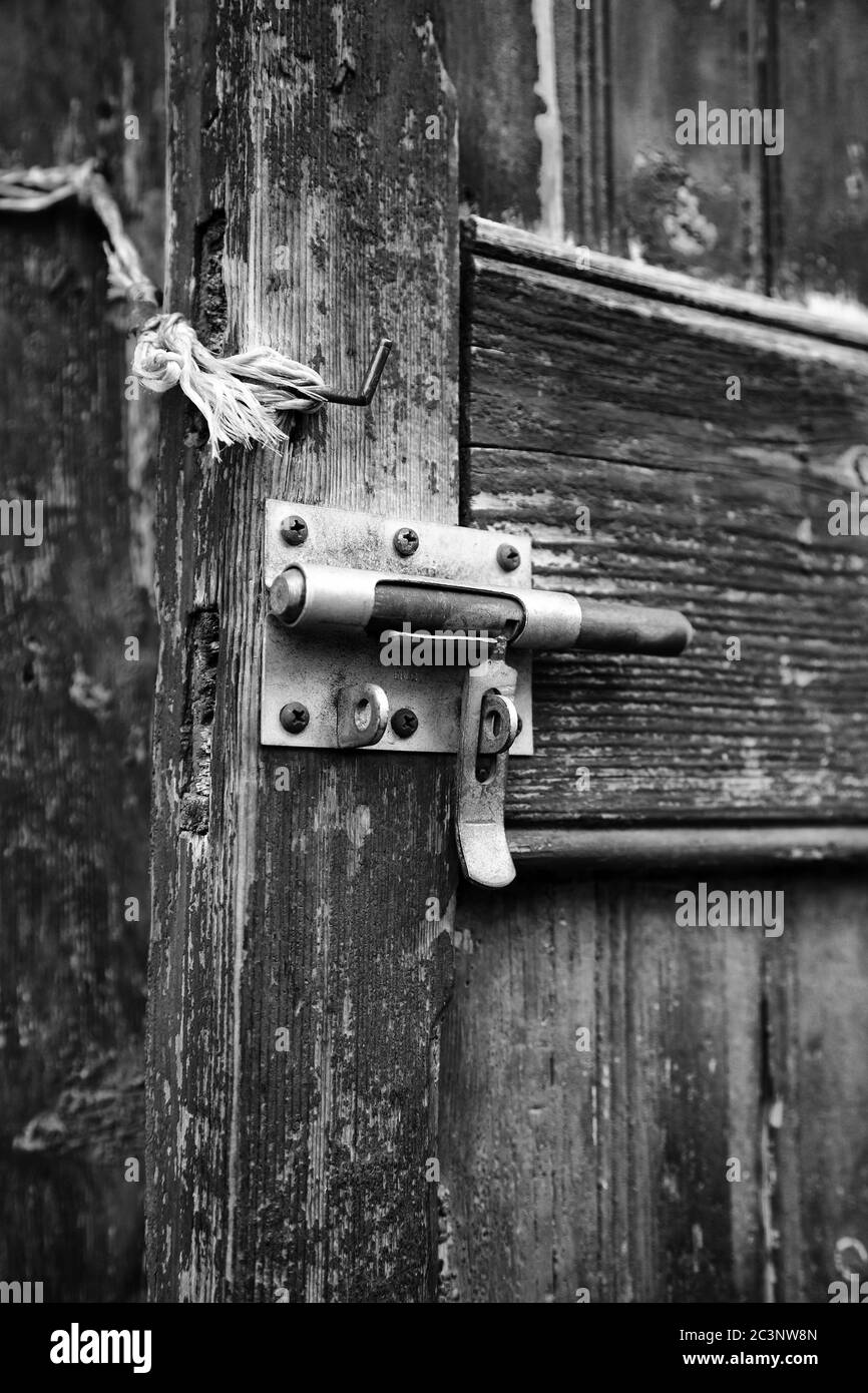 Broken wooden door with padlock, construction and architecture Stock ...