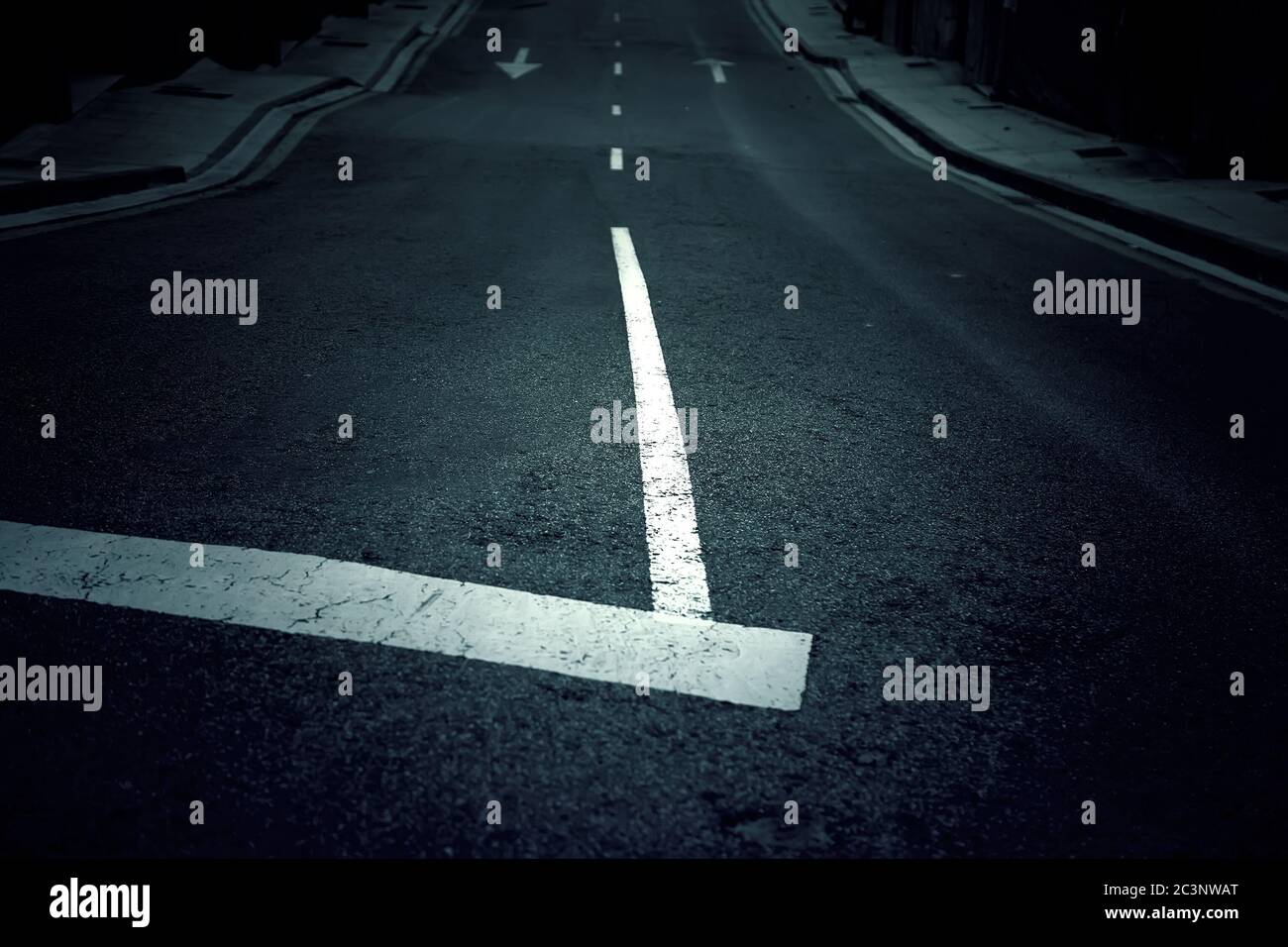Direction lines on the asphalt, detail of information sign Stock Photo ...