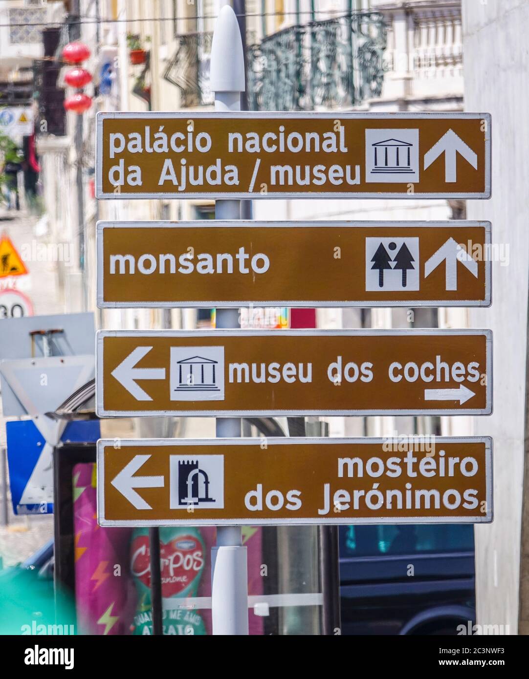 Direction signs in the street of Lisbon Stock Photo - Alamy