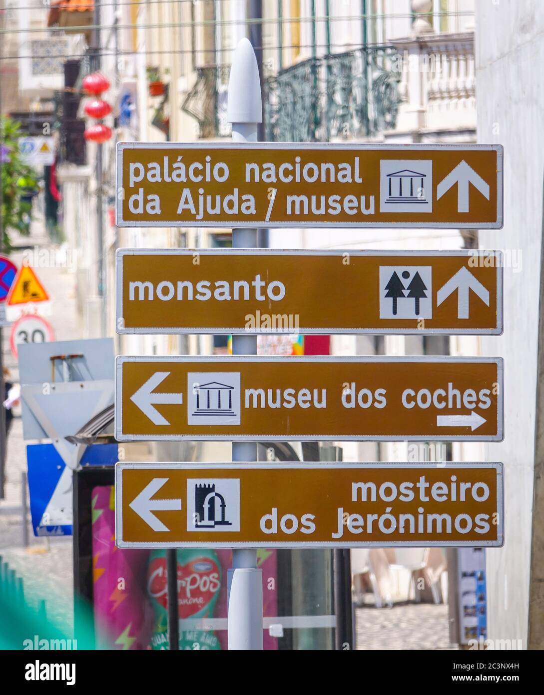 Direction signs in the street of Lisbon Stock Photo - Alamy