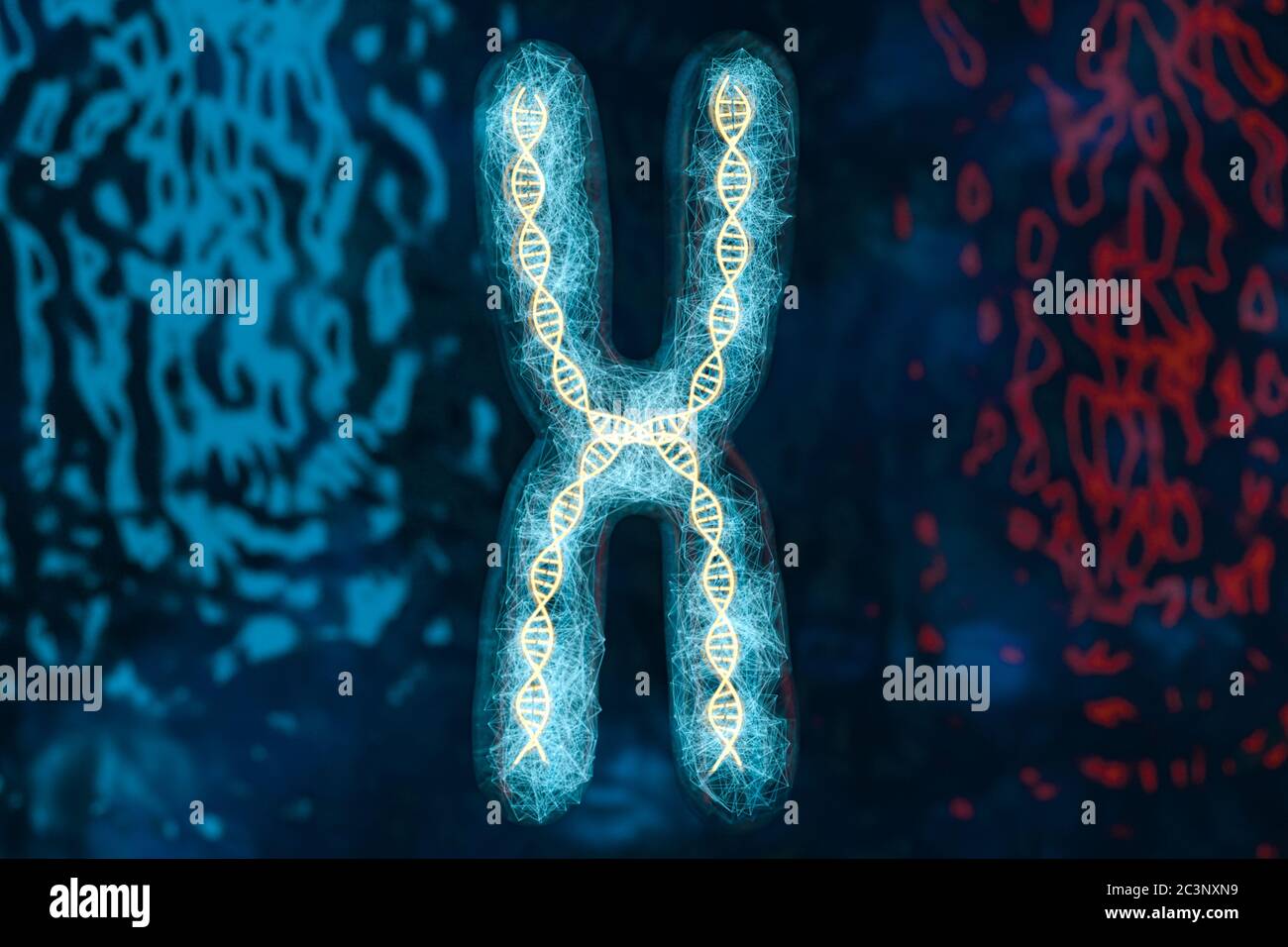 Chromosome with dark background, 3d rendering. Computer digital drawing ...
