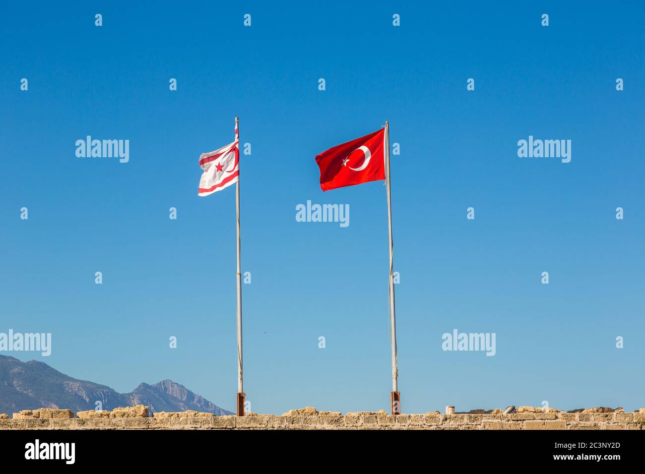 Flags of Turkey and North Cyprus in a beautiful summer day Stock Photo ...