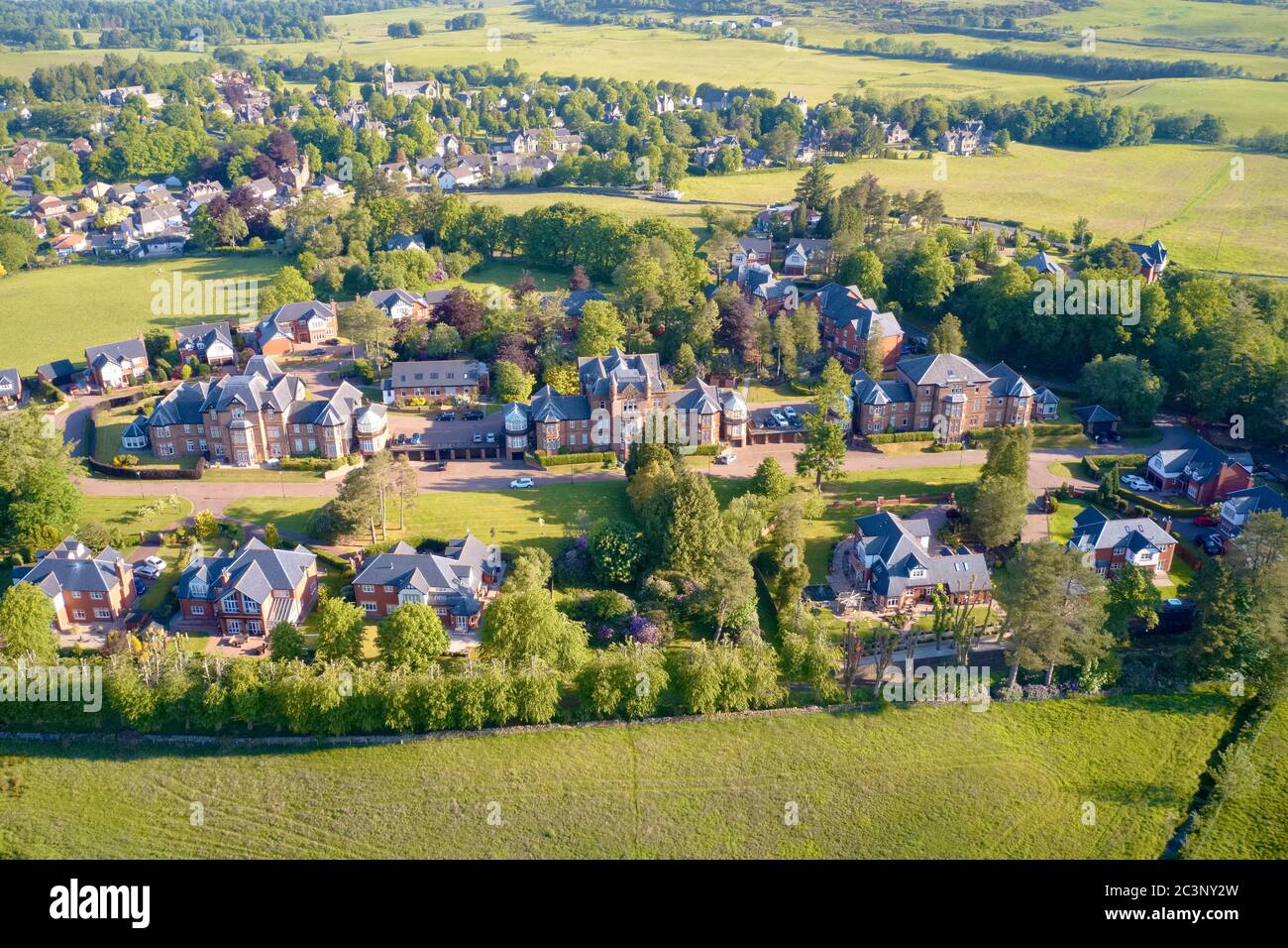 Luxury countryside rural village aerial view from above in Renfrewshire ...