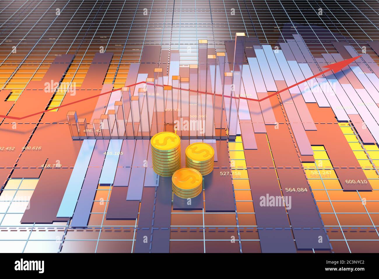 Growing arrow of economical data, financial statistic, 3d rendering ...