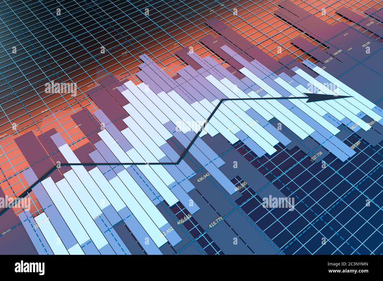 The decrease of the economical data, business statistics, 3d rendering ...