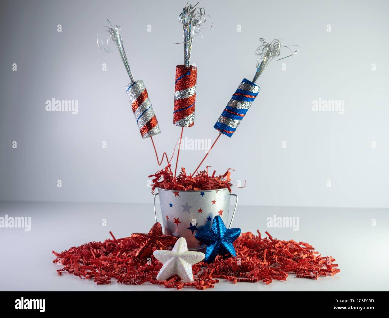 Closeup shot of star-shaped red, blue, and white decorations and party ...
