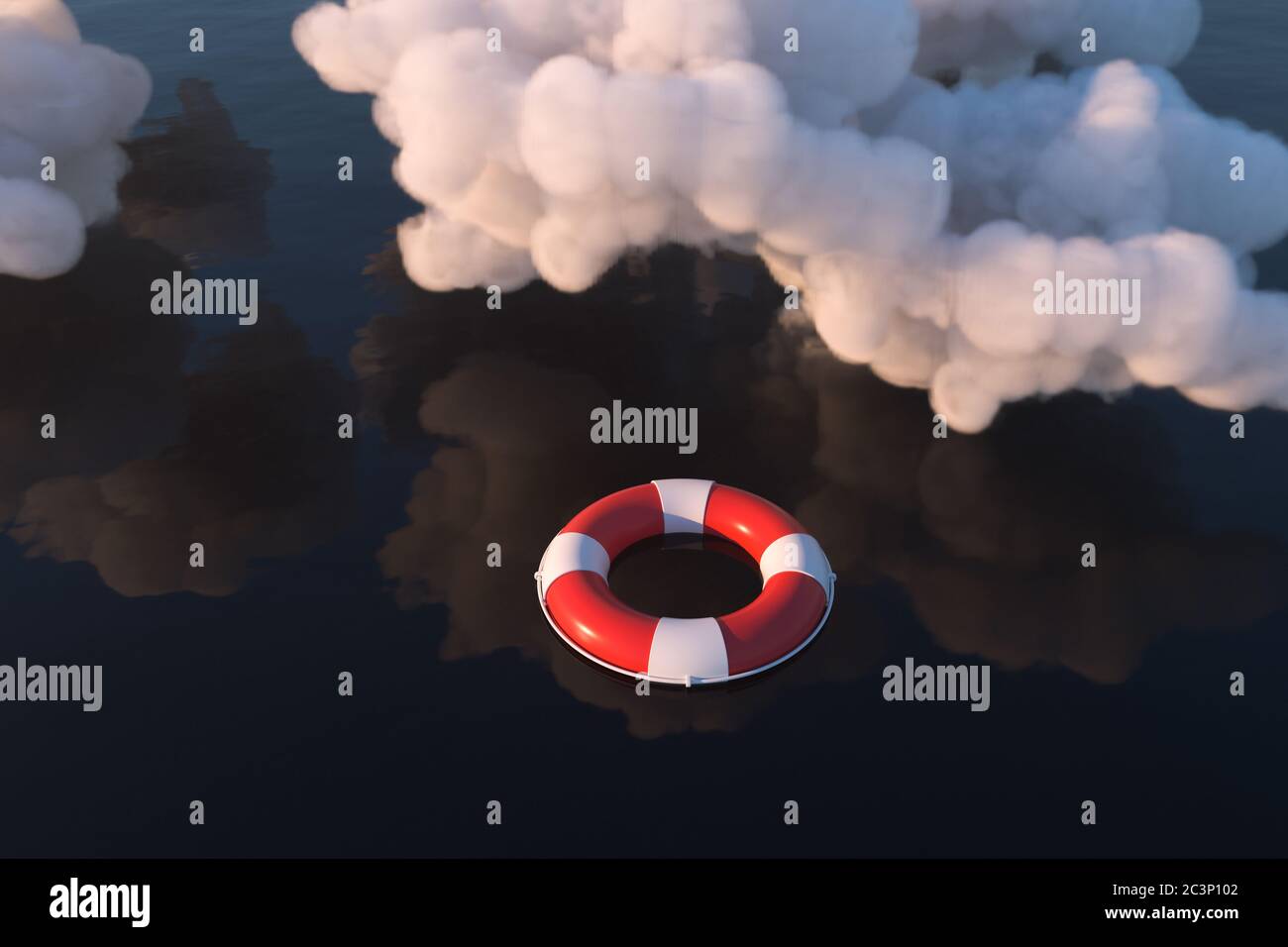 Life buoy on the ocean surface, 3d rendering. Computer digital drawing ...
