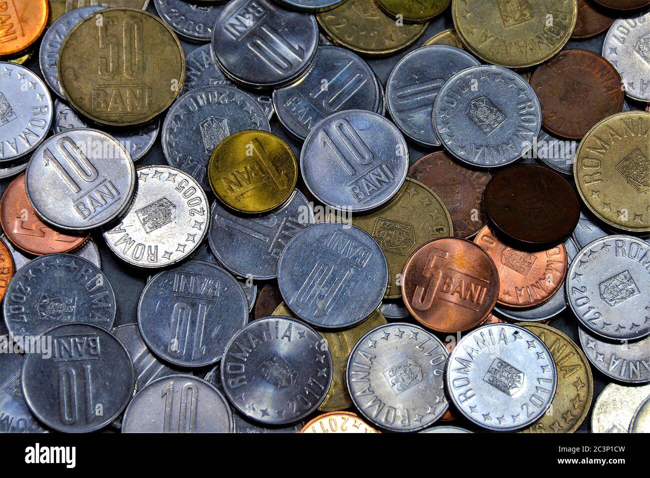 High angle shot of a variety of coins together - concept: monetary ...