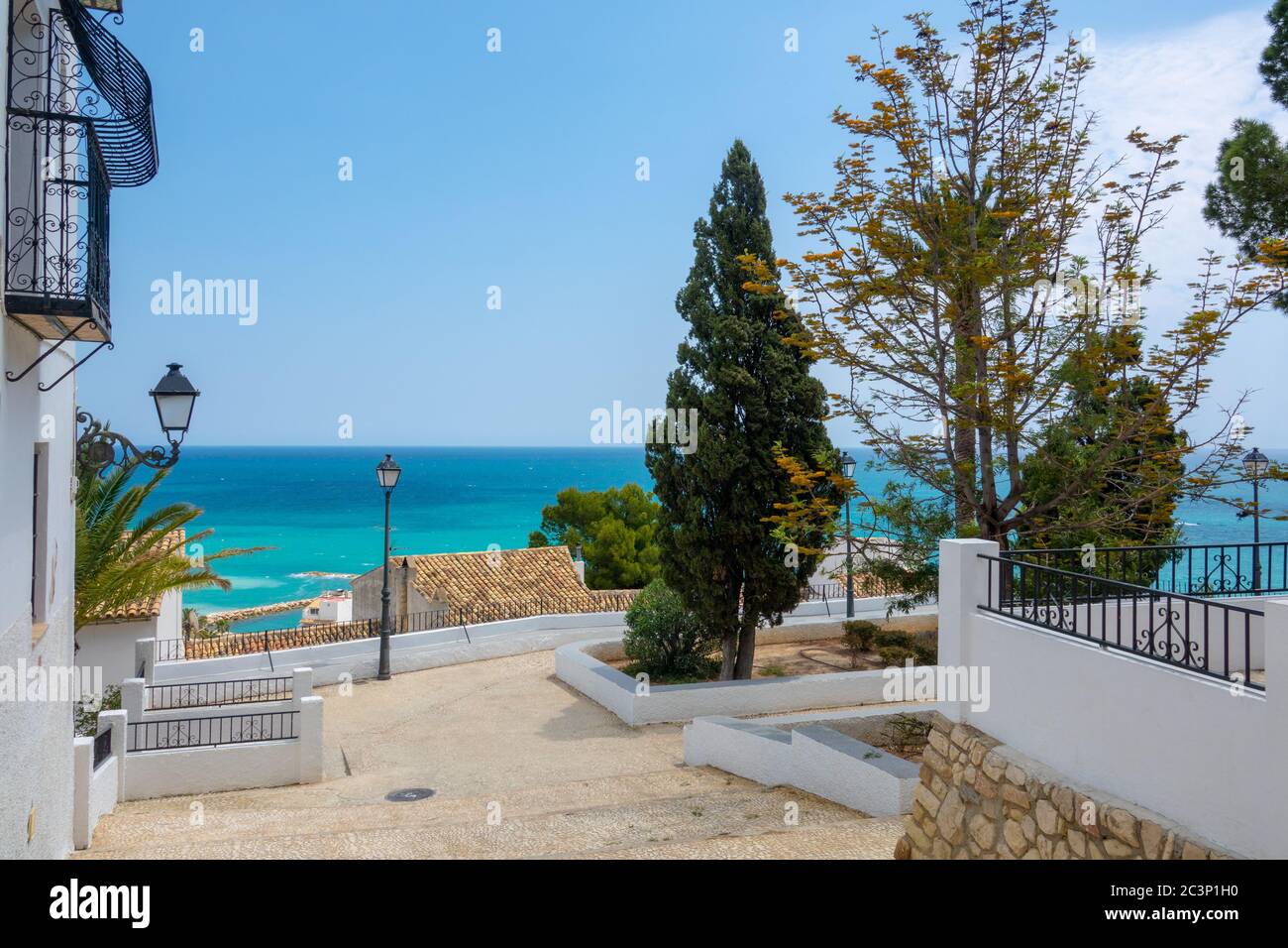 White village of Altea at seaside of Mediterranean ocean in Spain Stock ...