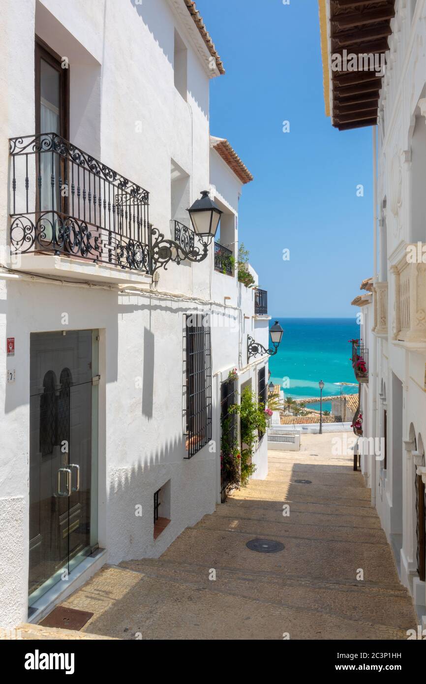 White village of Altea at seaside of Mediterranean ocean in Spain Stock ...