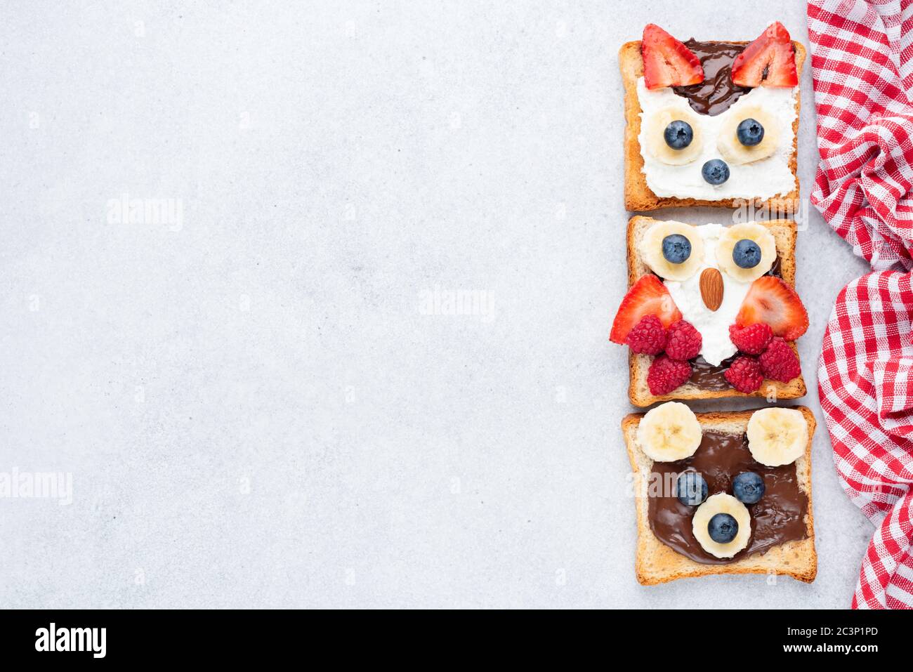 Funny Healthy Breakfast Toasts For Kids Shaped As Cute Animals On Grey ...