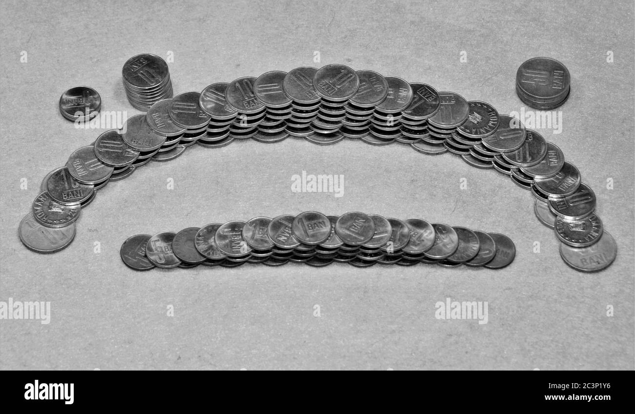 Grayscale shot of the columns of coins - business and finance concept ...