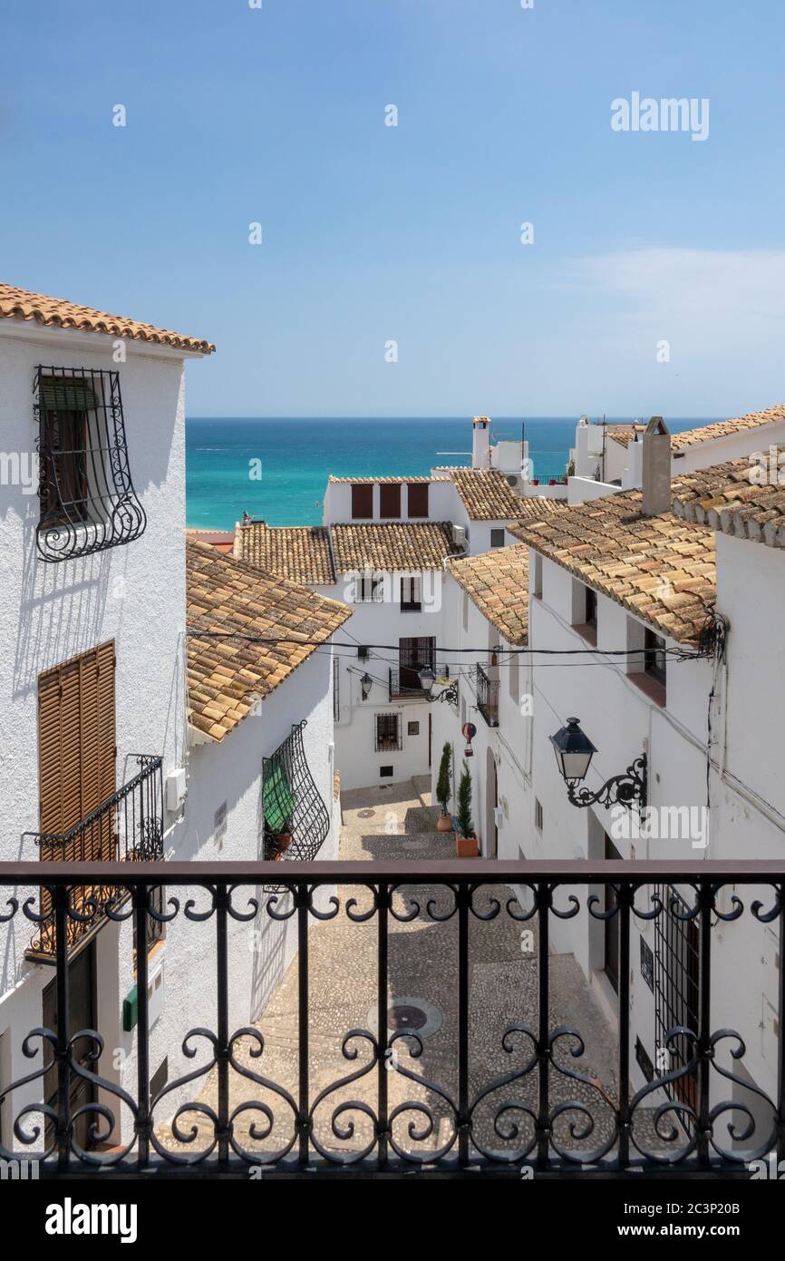 White village of Altea at seaside of Mediterranean ocean in Spain Stock ...