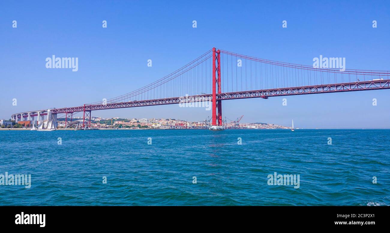 Famous 25th April Bridge over River Tajo in Lisbon aka Salazar Bridge ...