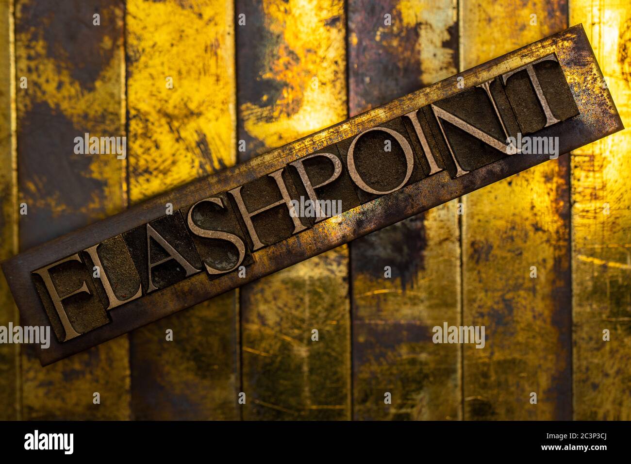 Flashpoint text formed with real authentic typeset letters on vintage ...