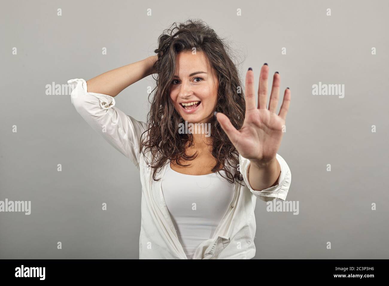 Showing 5 five fingers hand gesture, show number three with hands ...