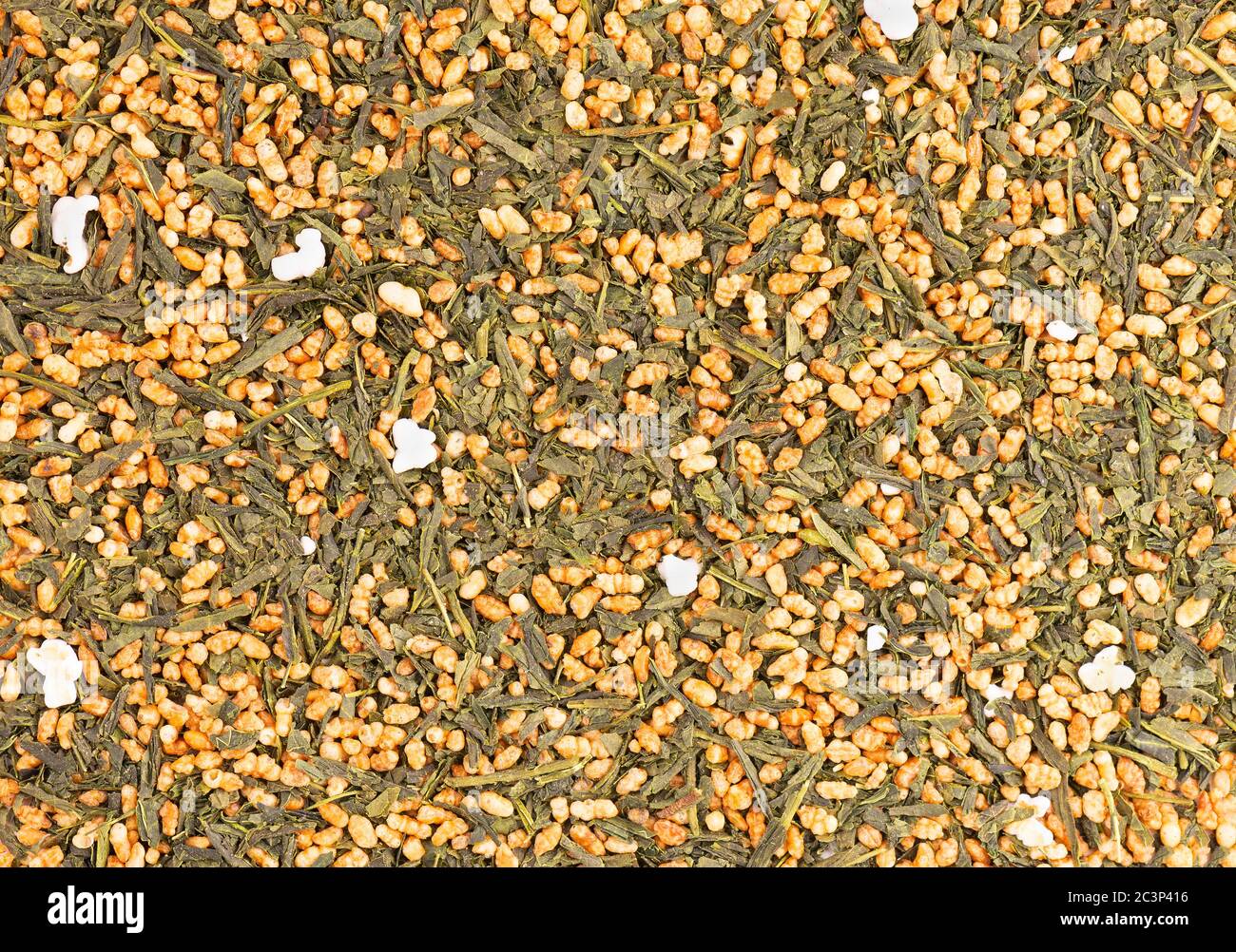 Japanese green tea Genmaicha. Tea leaves with roasted brown rice ...