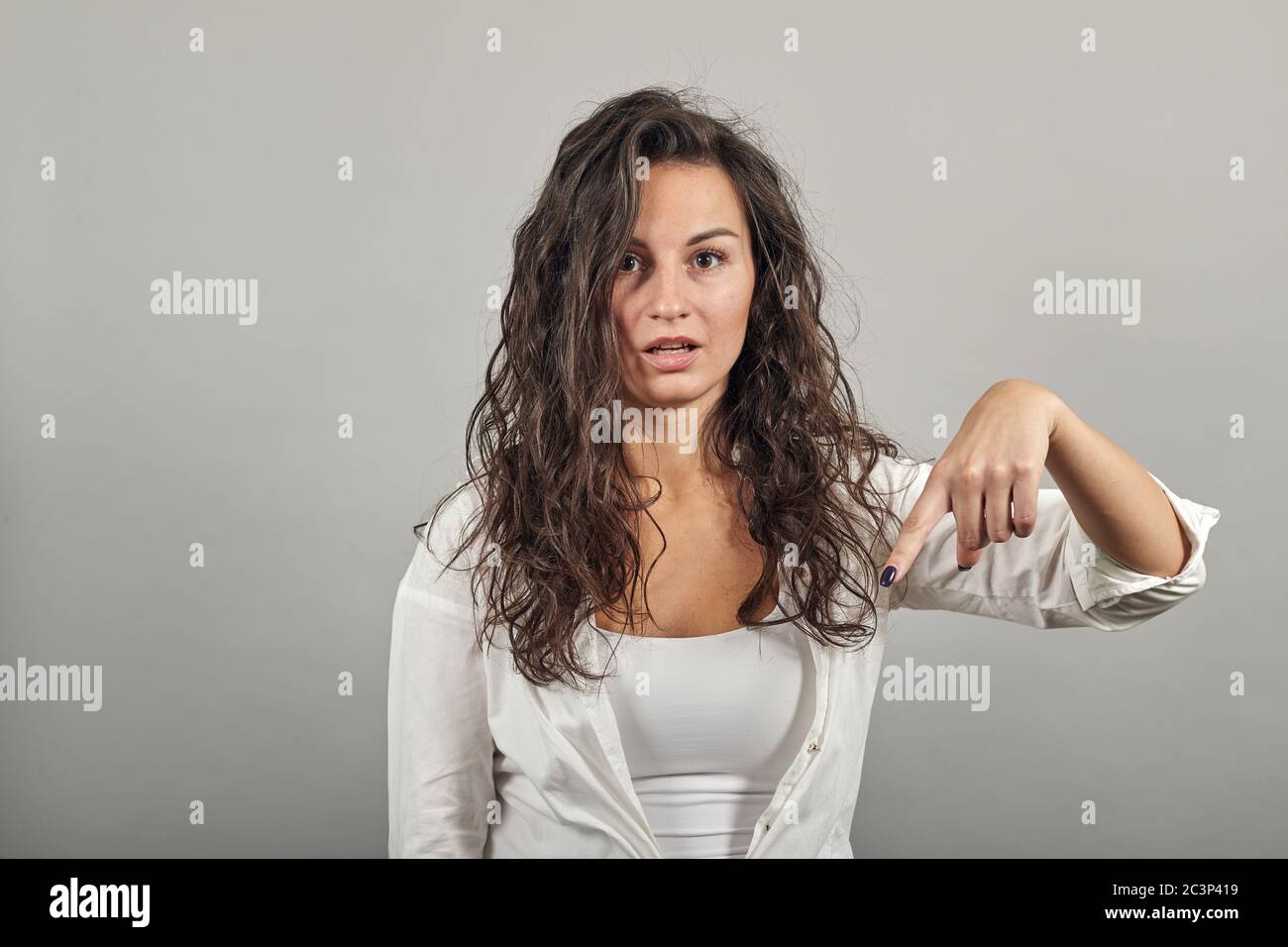 Hand pointer with forefingers pointing down. Index finger to show ...