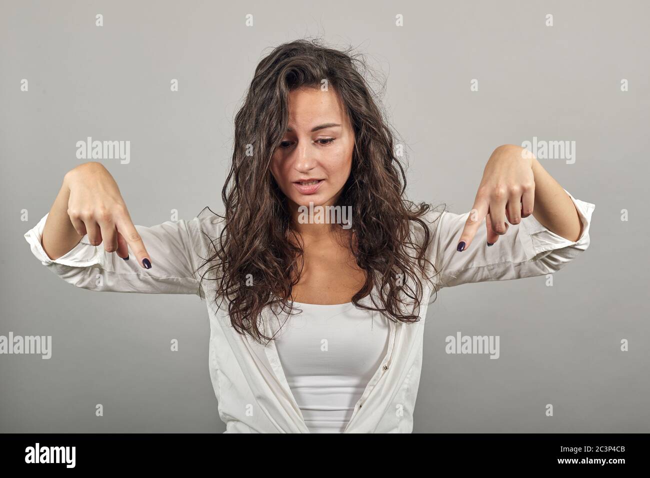 Hand pointer with forefingers pointing down. Index finger to show ...