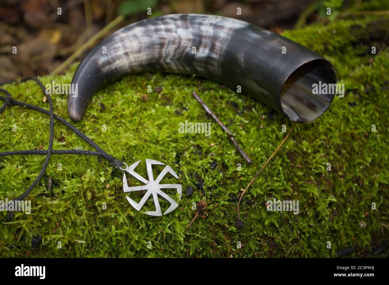 Pagan symbolism of cow horn and an ancient symbol of Kolovrat on the ...