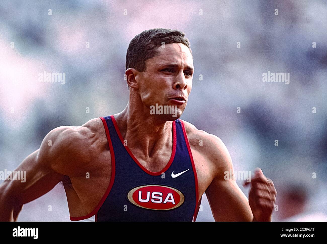 Dan O'Brien (USA) competing in the decathlon at the 1996 OLympic Summer ...