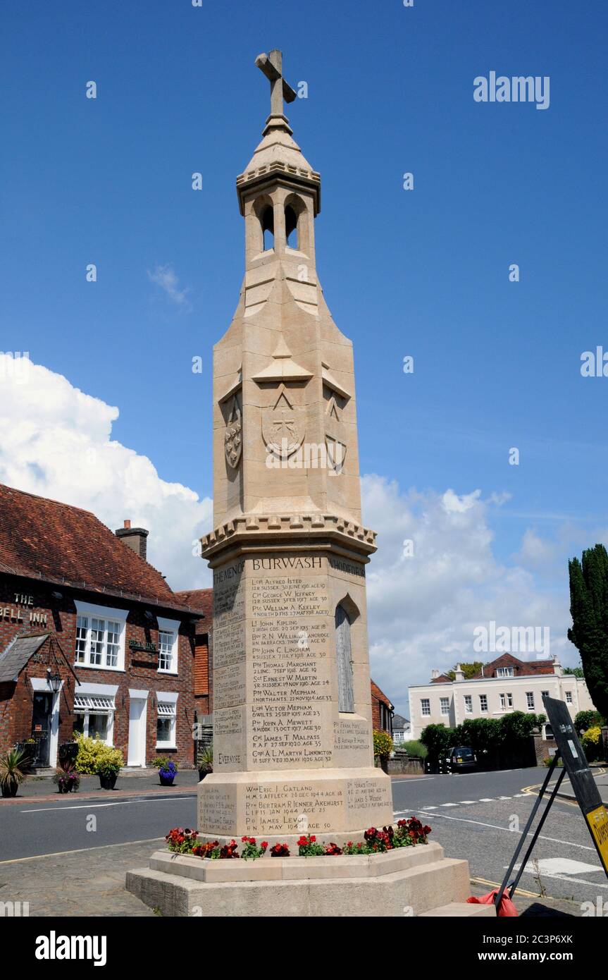 The war memorial in the East Sussex village of Burwash in the High ...