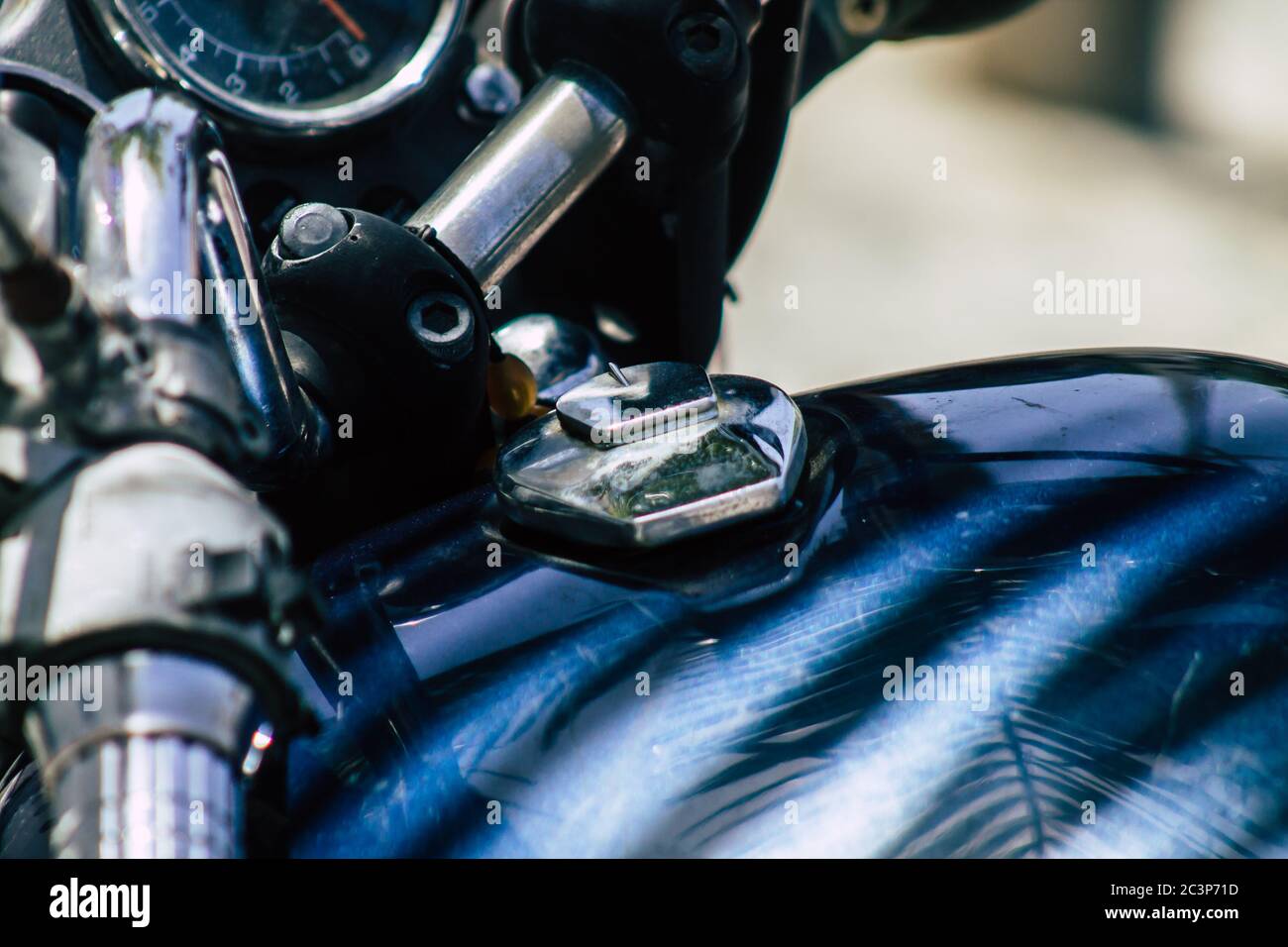 Limassol Cyprus June 21, 2020 Closeup of a motorbike parked in the ...