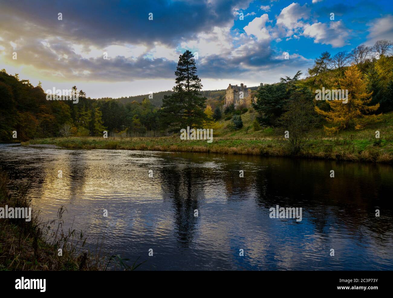 Neidpath Castle above the River Tweed near Peebles in the Scottish ...