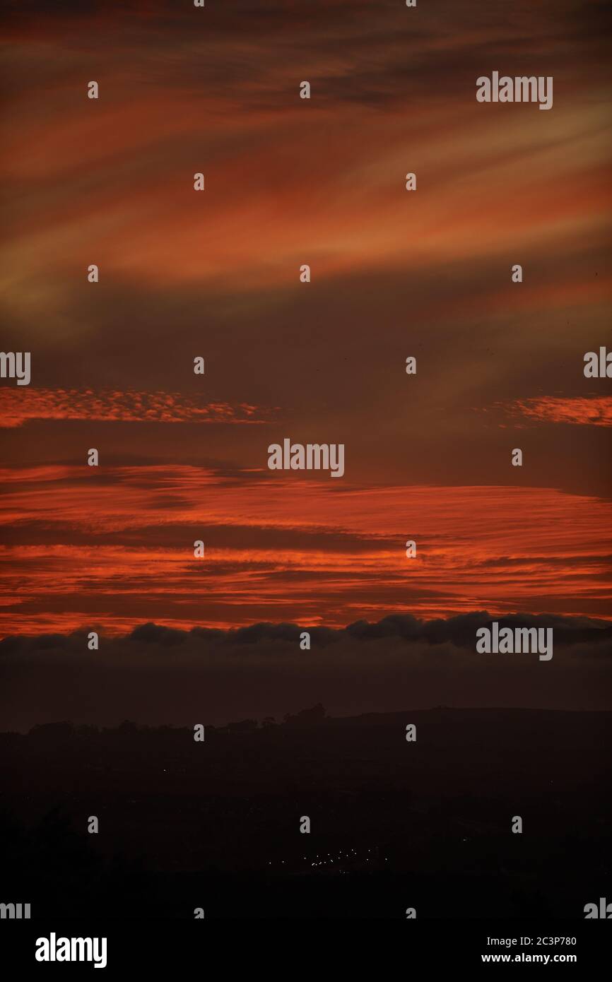 Fiery Red Sunset over Table Mountain Stock Photo - Alamy