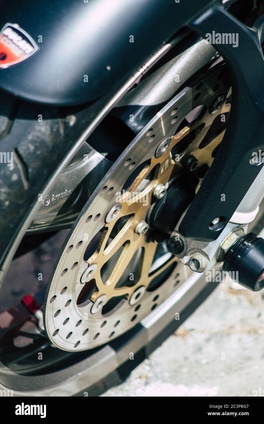 Limassol Cyprus June 21, 2020 Closeup of a motorbike parked in the ...