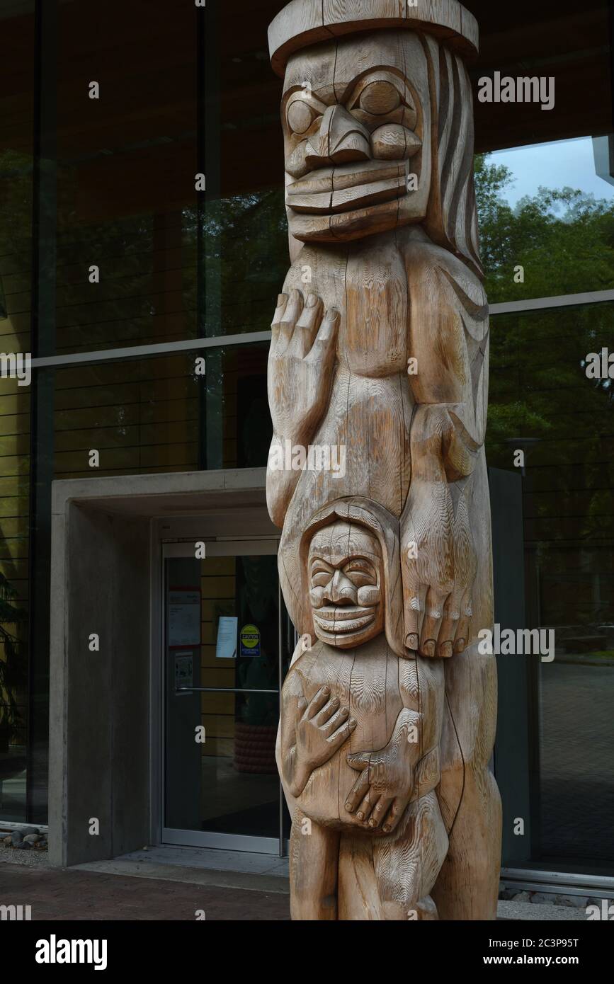 A view of the architecture and artwork at the First Peoples House ...