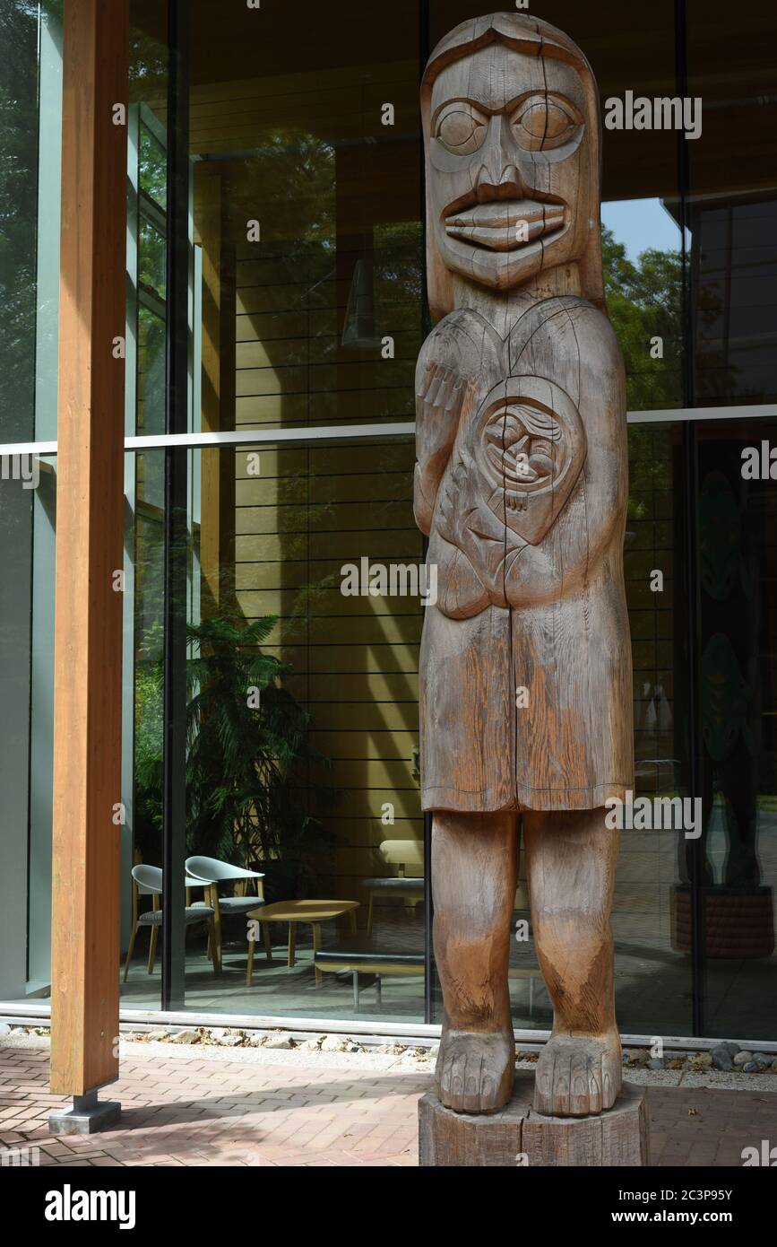 A view of the architecture and artwork at the First Peoples House ...