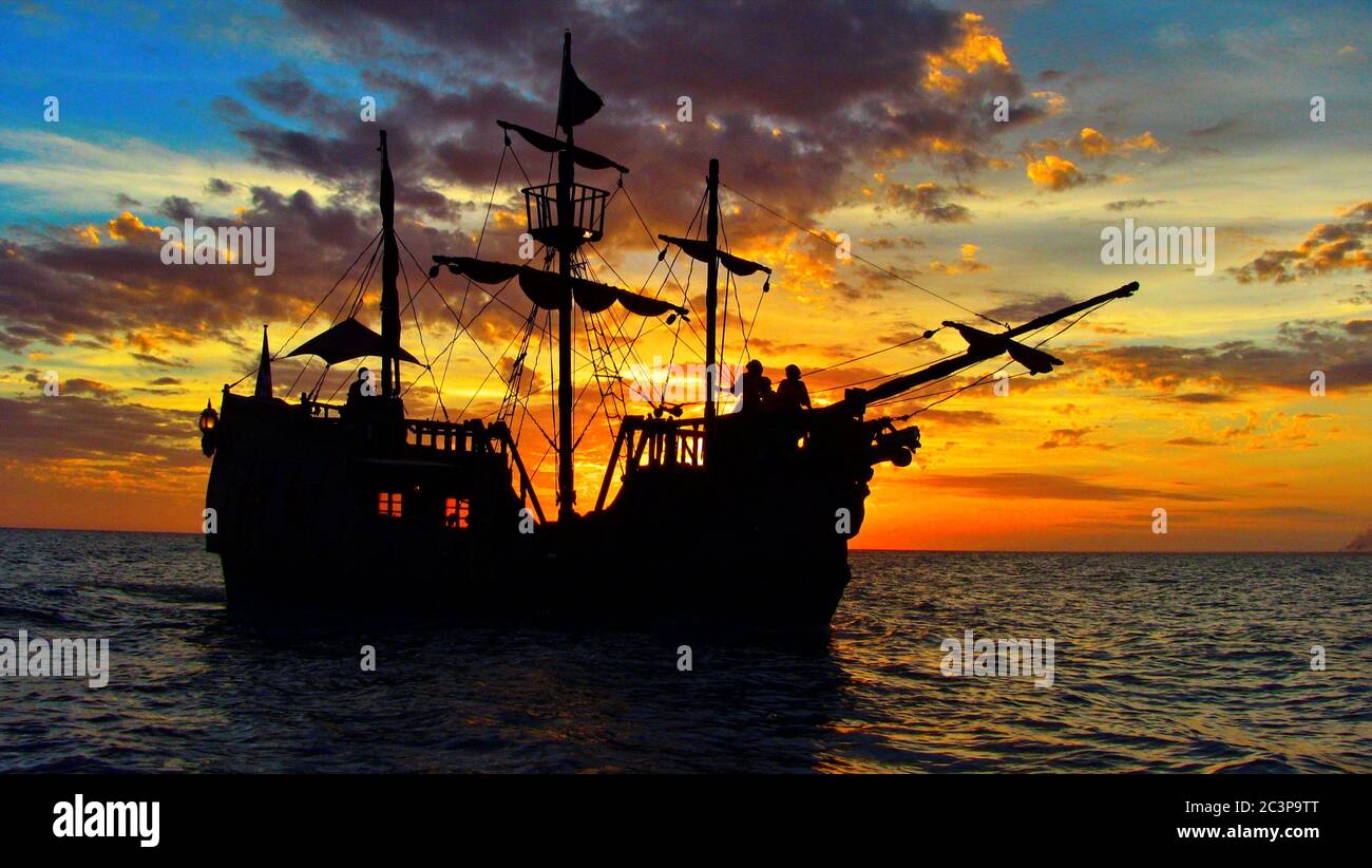 Pirate Ship in the caribbean sea in the dominican republic Stock Photo ...