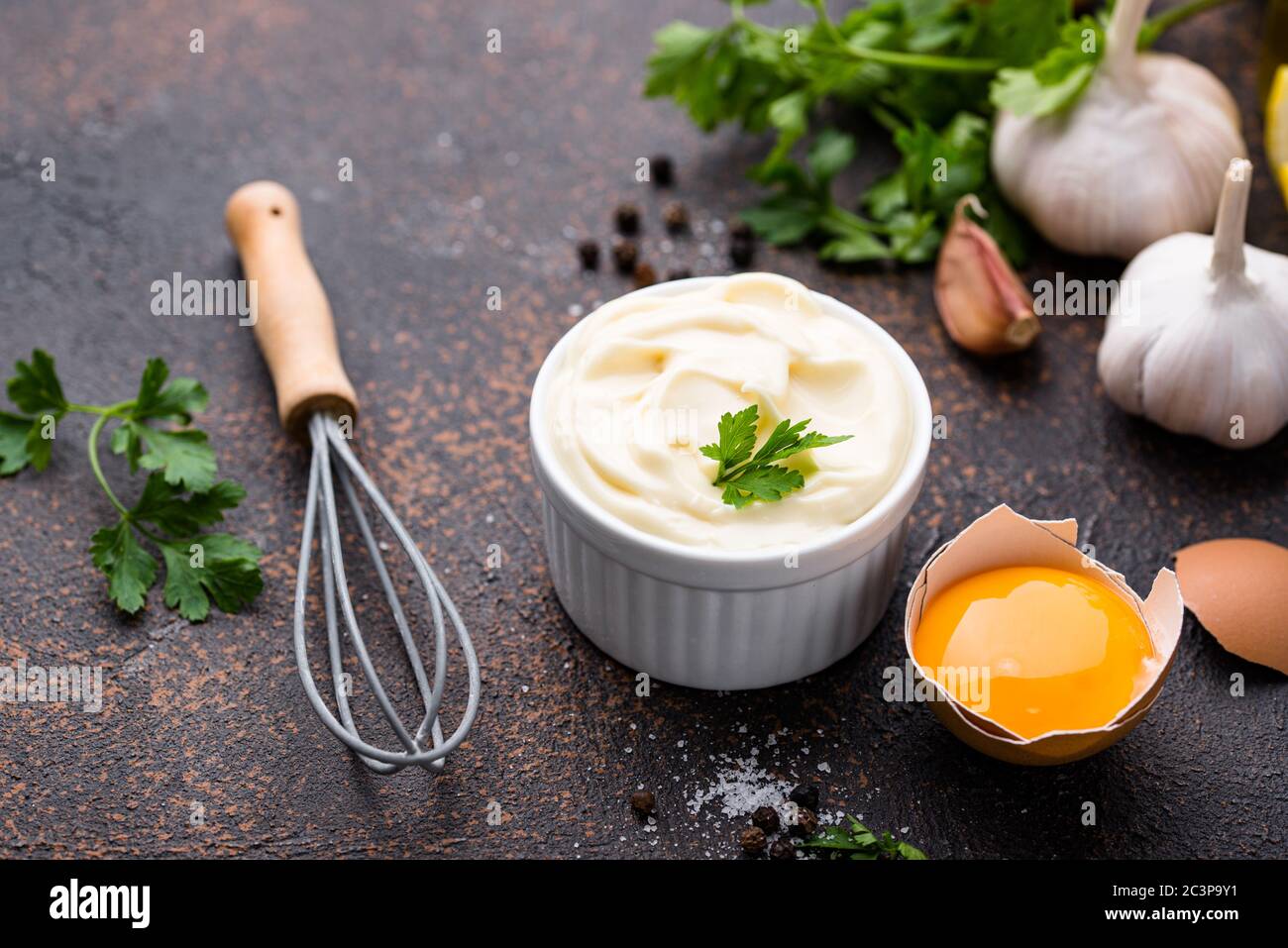 Homemade mayonnaise sauce with ingredient Stock Photo - Alamy