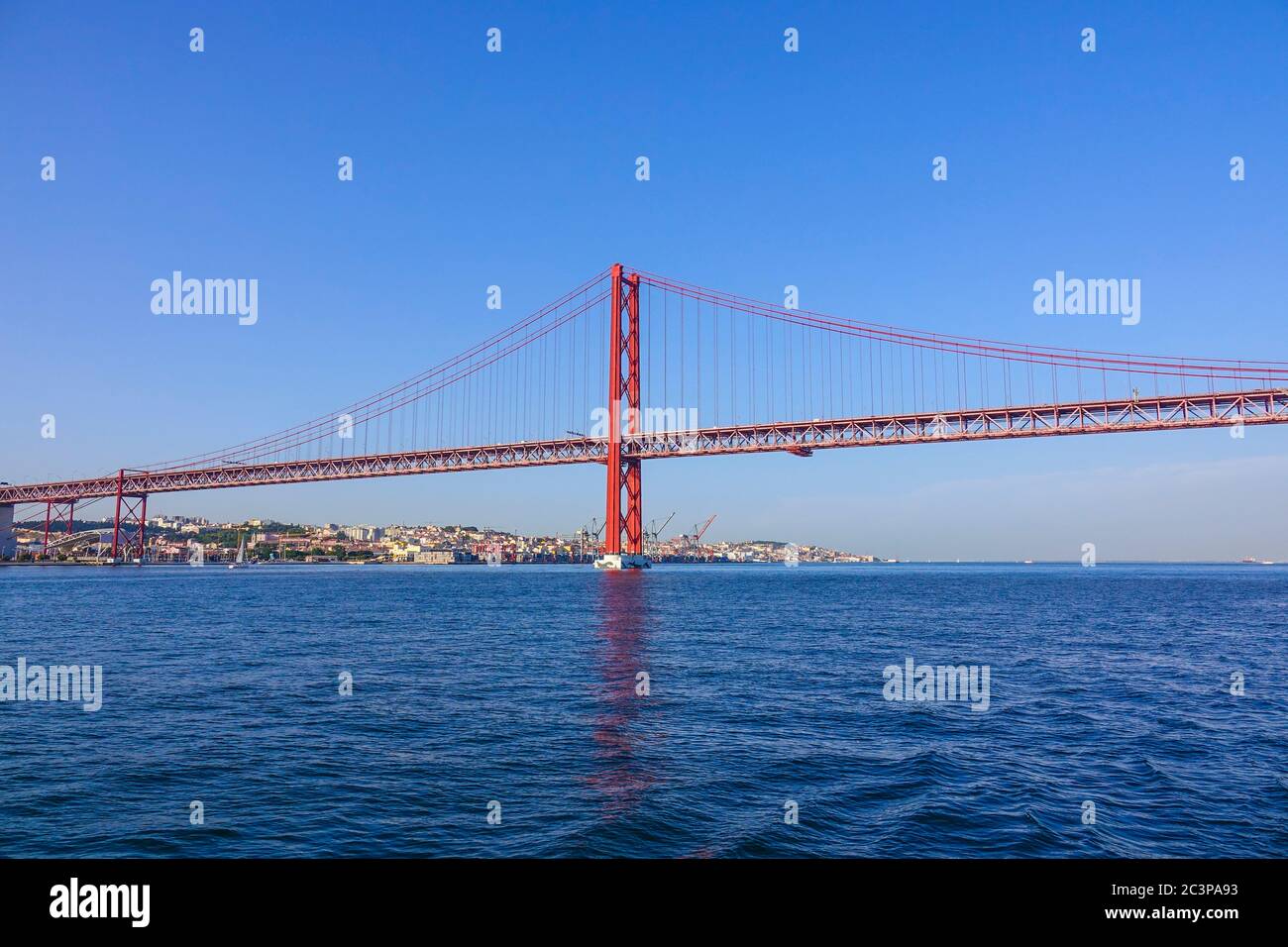 Famous 25th April Bridge over River Tajo in Lisbon aka Salazar Bridge ...