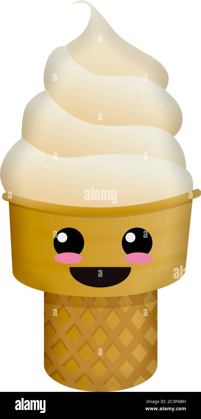 An illustration of a smiling vanilla cone ice cream isolated on a white ...