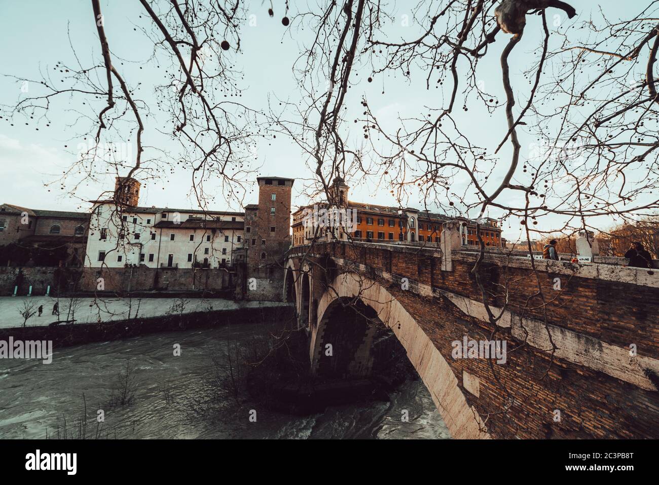 Beautiful scenery of Rome with a view of the Tiber river through the ...