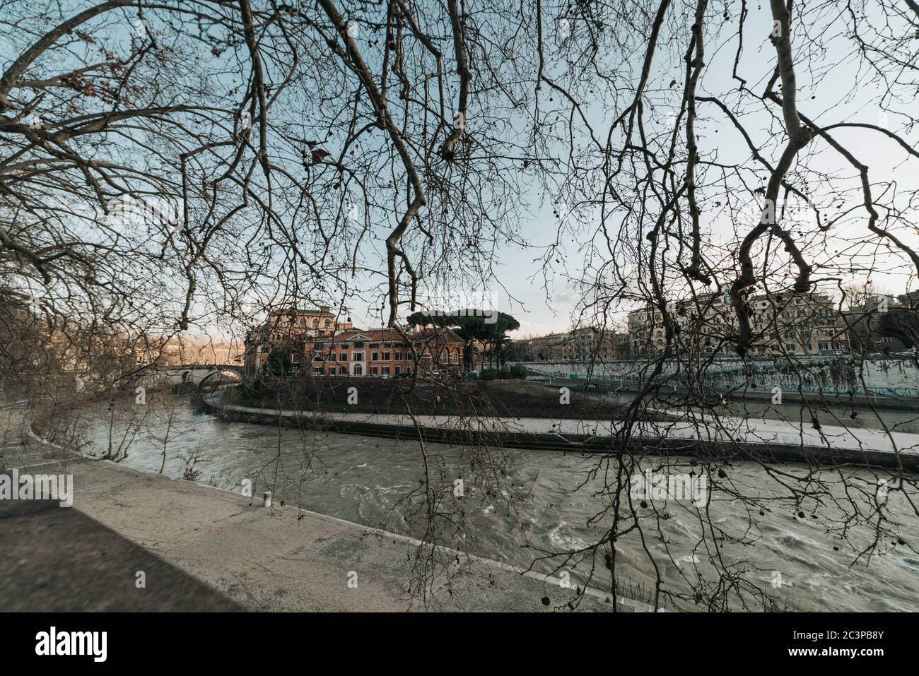 Beautiful scenery of Rome with a view of the Tiber river through the ...