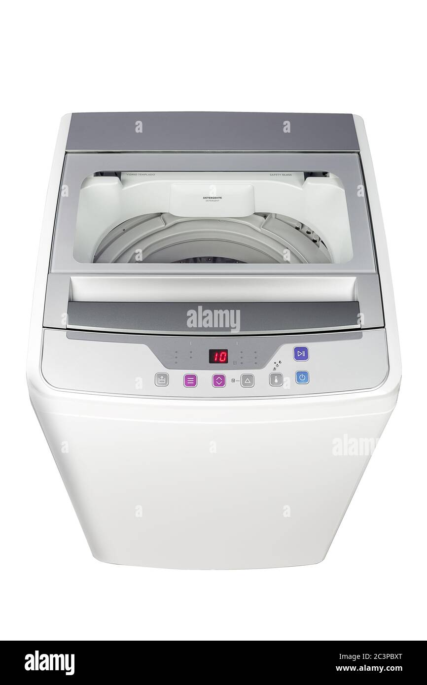 Vertical shot of a washing machine isolated on a white background Stock ...