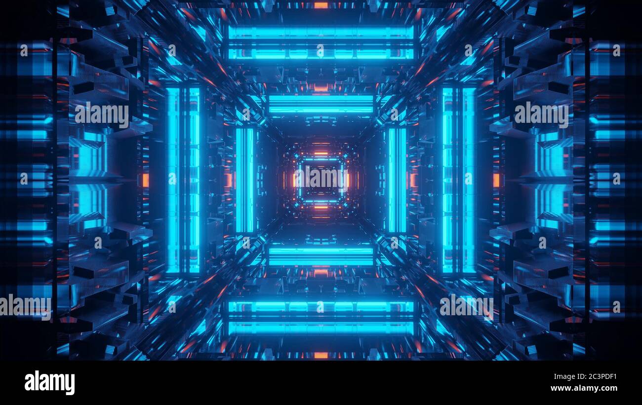 Cosmic background of a 3D rendering with blue and orange lights ...