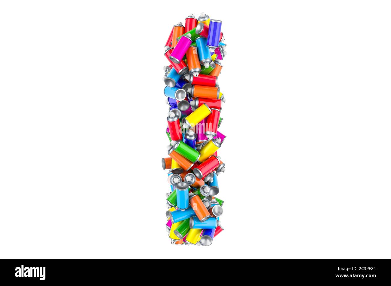 Letter I from colored spray paint cans, 3D rendering isolated on white ...
