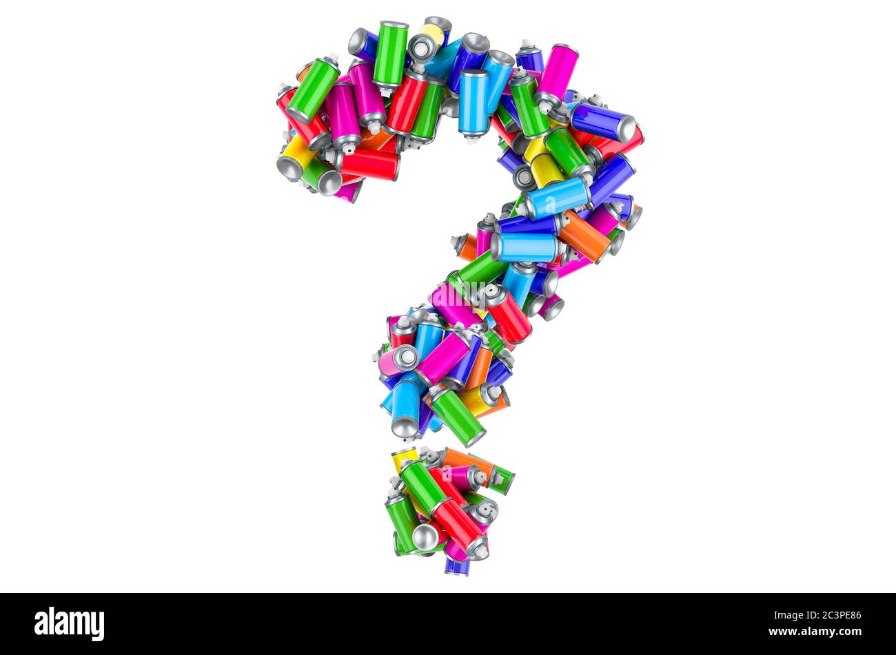 Question mark from colored spray paint cans, 3D rendering isolated on ...