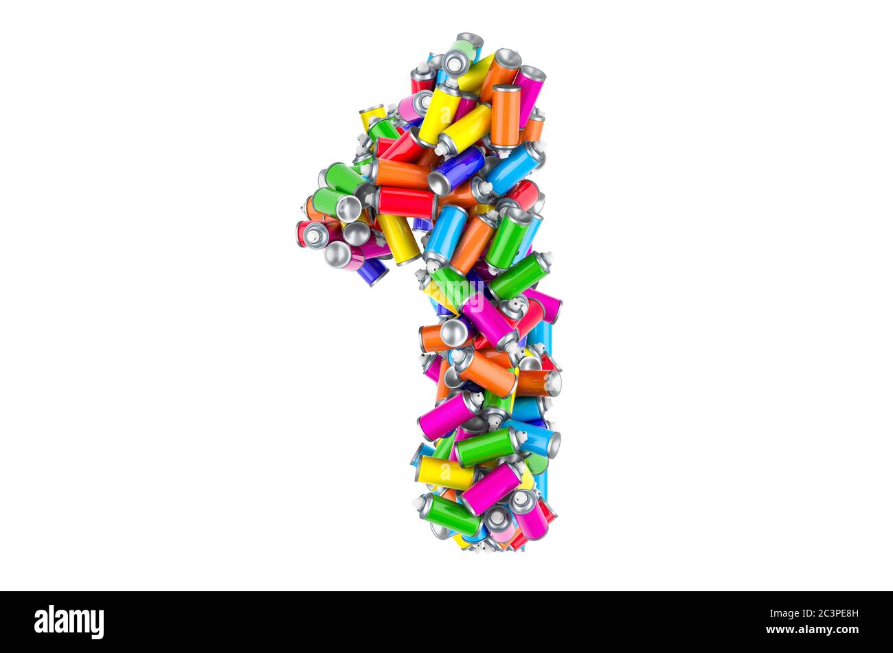 Number 1 from colored spray paint cans, 3D rendering isolated on white ...