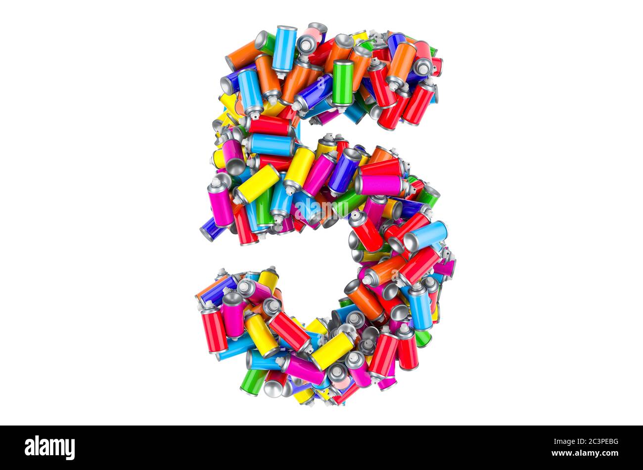 Number 5 from colored spray paint cans, 3D rendering isolated on white ...